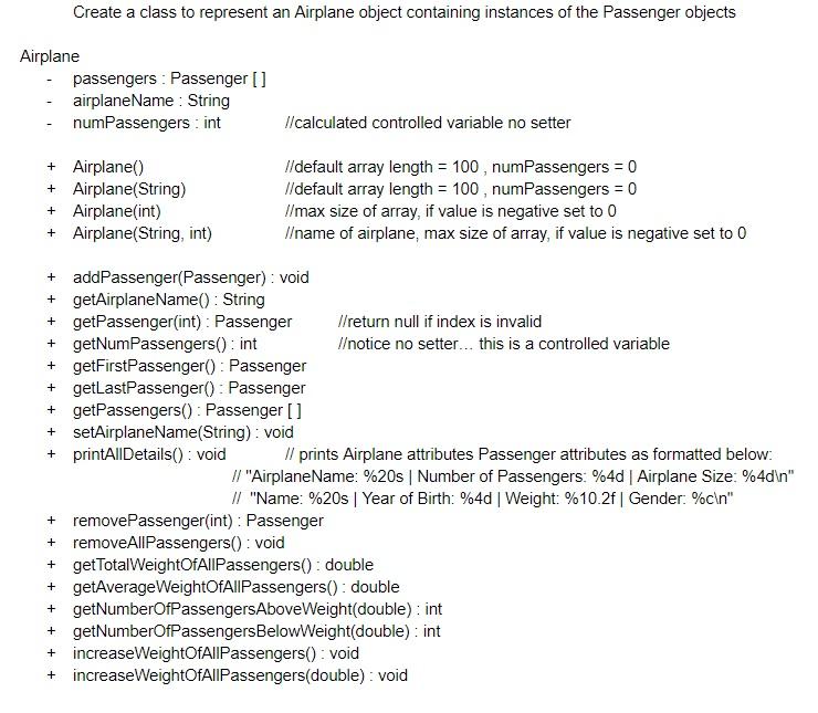 Solved Create a class to represent an Airplane object | Chegg.com