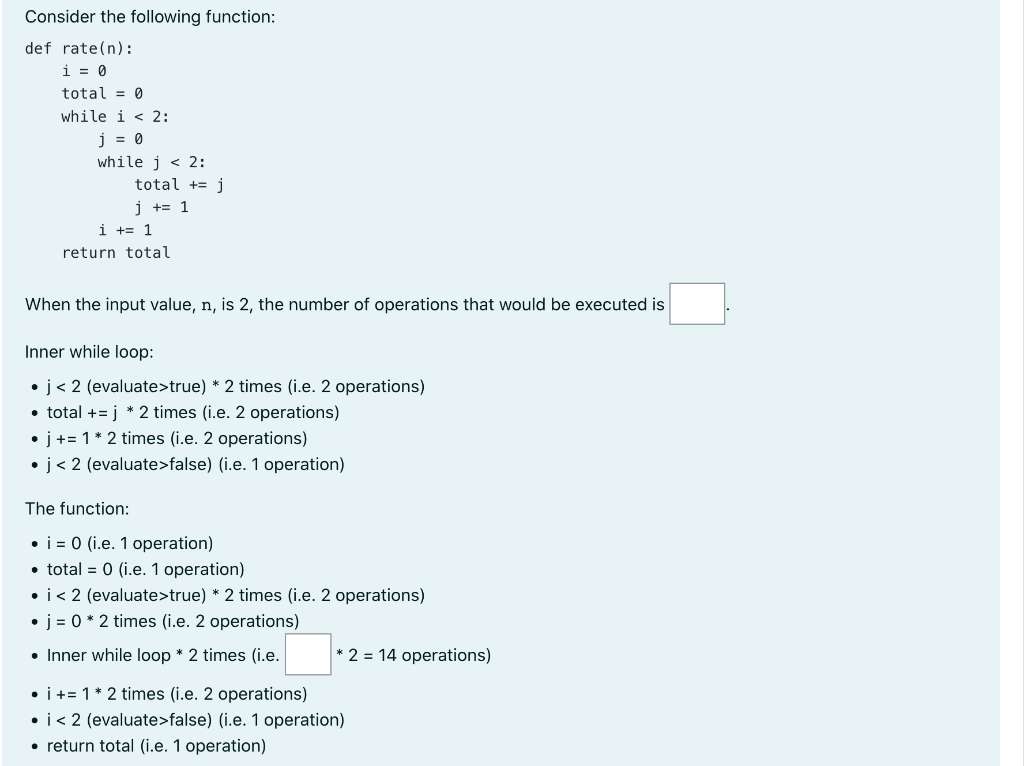 Solved Consider the following function: def rate(n) : i=0 | Chegg.com