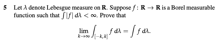 Solved 5 Let i denote Lebesgue measure on R. Suppose f: R + | Chegg.com
