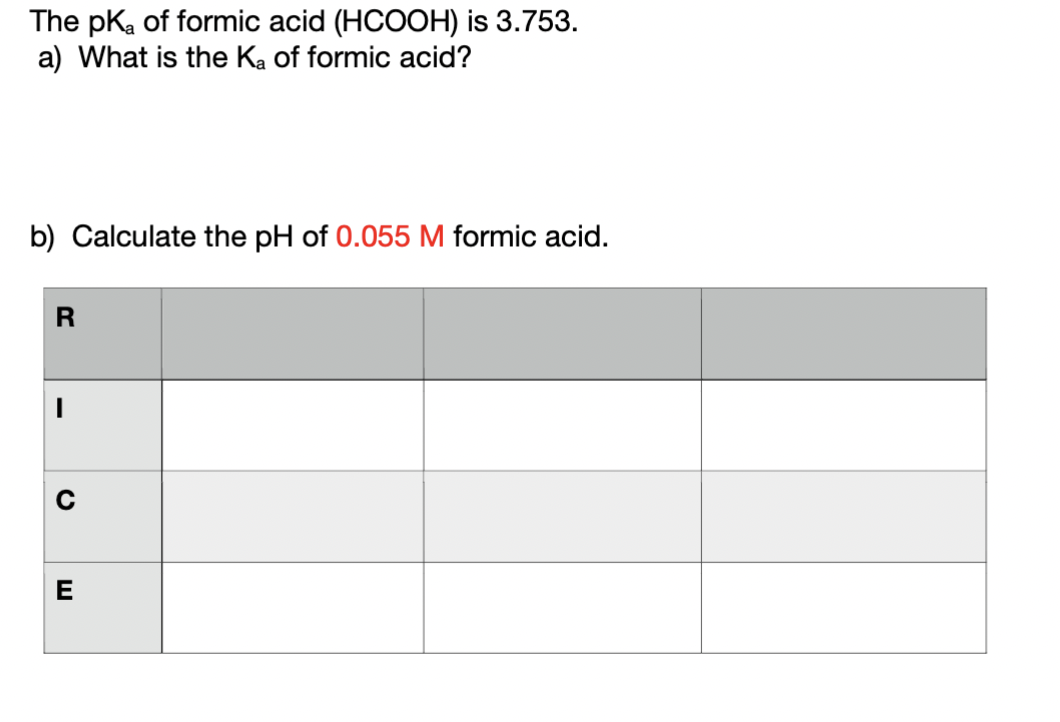 Solved The pKa of formic acid (HCOOH) is 3.753 . a) What is | Chegg.com