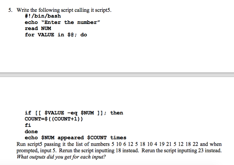 Solved 5. Write the following script calling it script5. #1 | Chegg.com