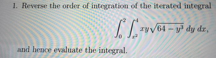 Solved 1. Reverse the order of integration of the iterated | Chegg.com