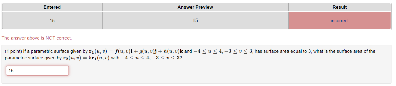 Solved (1 point) If a parametric surface given by | Chegg.com