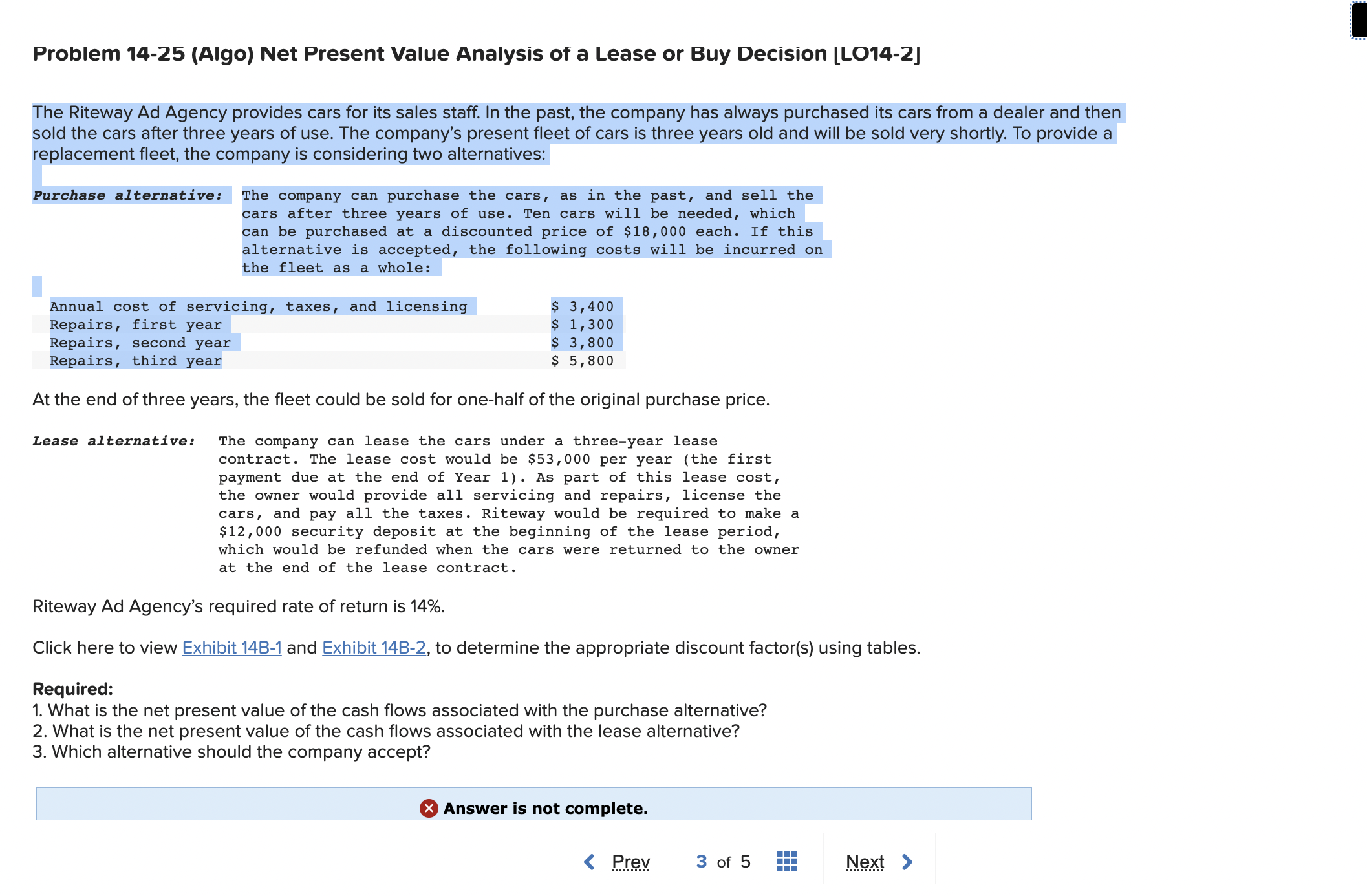 Problem 14-25 (Algo) Net Present Value Analysis of a | Chegg.com