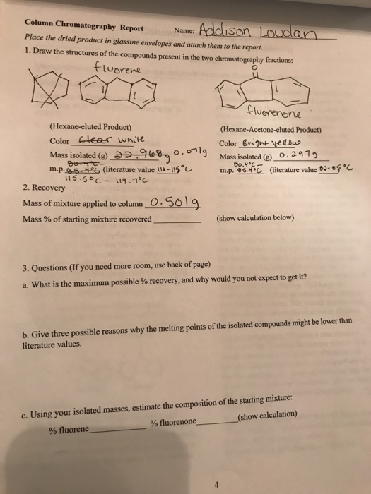 Solved Column Chromatography Report Place the dried product | Chegg.com