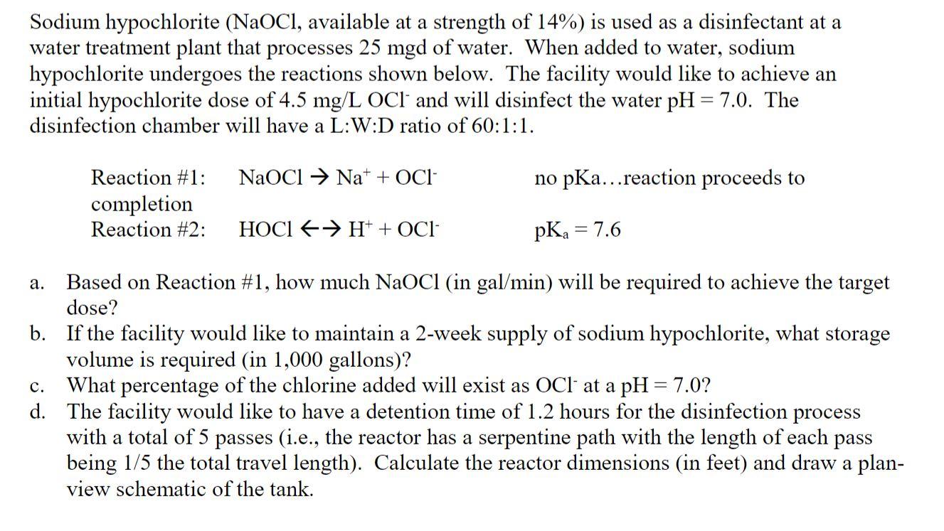 Solved Sodium hypochlorite (NaOCl, available at a strength | Chegg.com