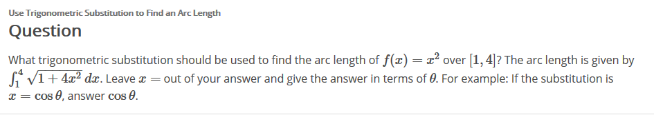 Solved Use Trigonometric Substitution to Find an Arc Length | Chegg.com