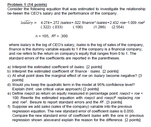 Solved Problem 1 (14 points) Consider the following equation | Chegg.com