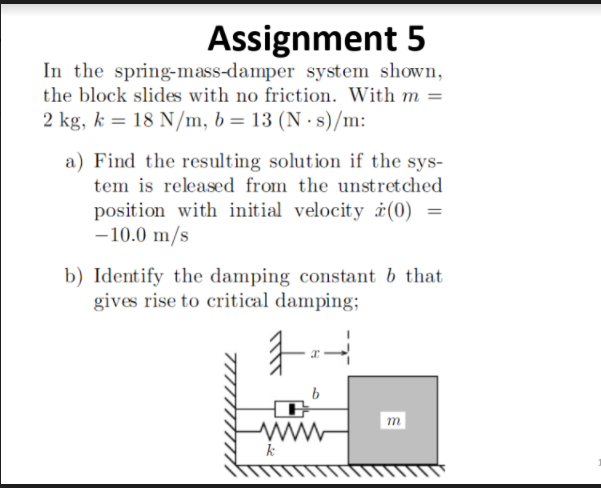 Solved Assignment 5 In the spring-mass-damper system shown, | Chegg.com