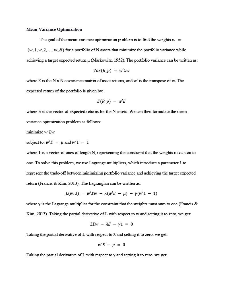 Can you construct an efficient frontier for the | Chegg.com