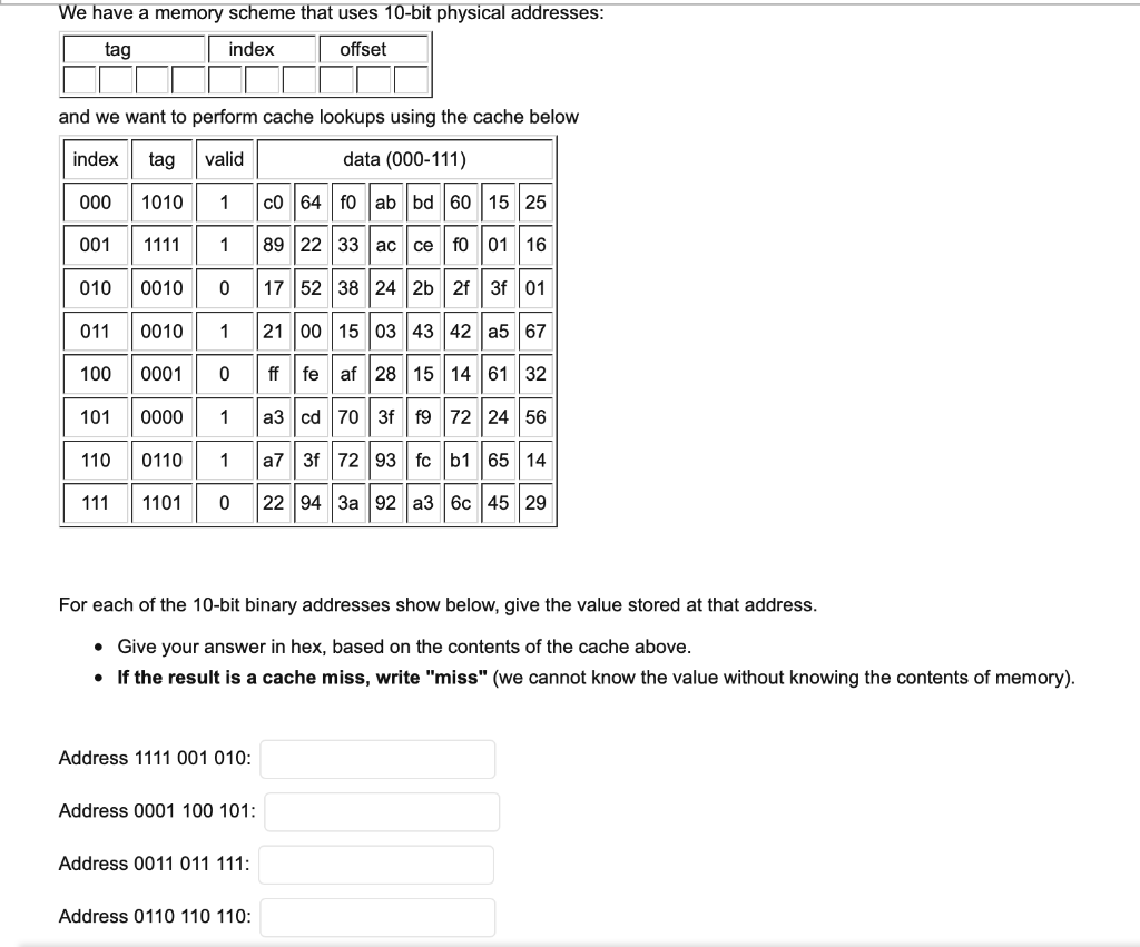 Solved We have a memory scheme that uses 10-bit physical | Chegg.com