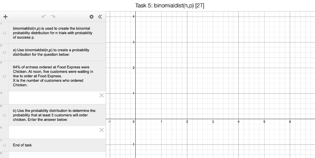 Solved Task 5: binomialdist (n,p)[2π] binomialdist (n,p) is | Chegg.com