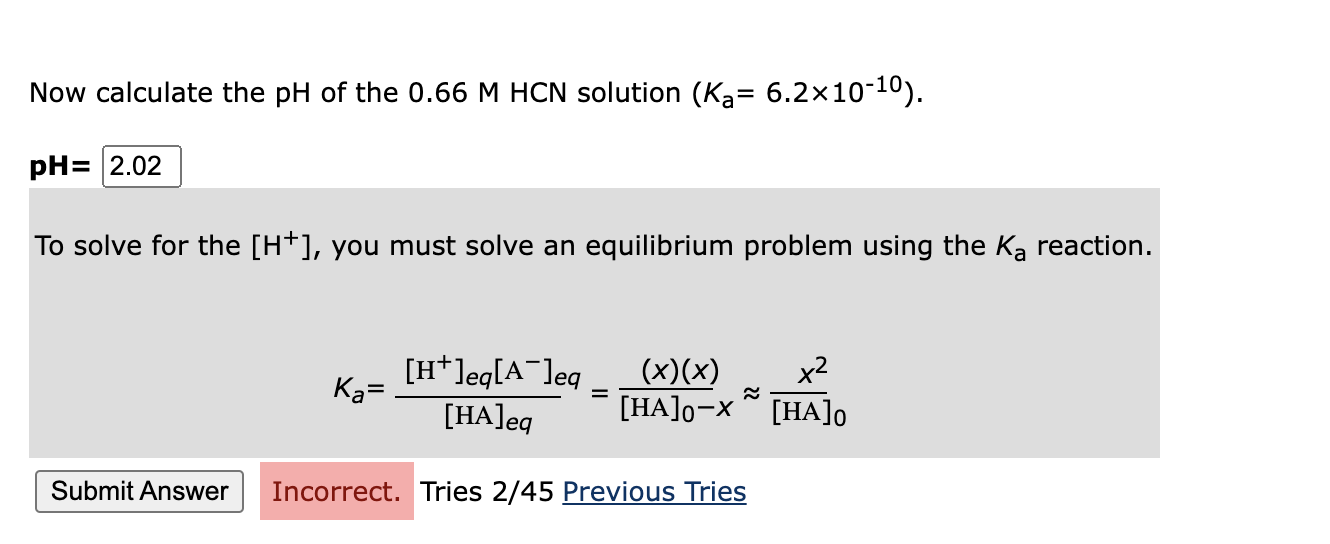 Solved Now calculate the pH of the 0.66MHCN solution | Chegg.com
