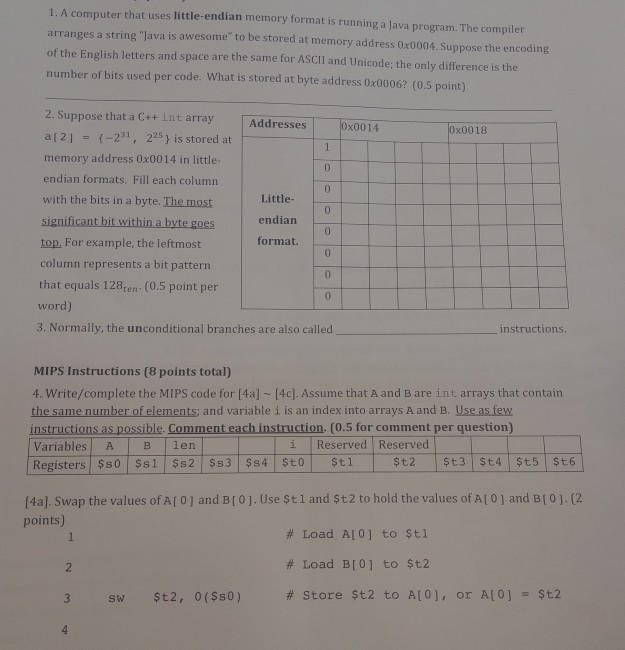 Solved 1. A computer that uses little-endian memory format | Chegg.com