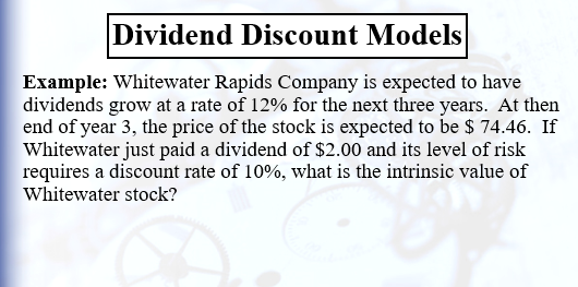 Solved Dividend Discount Models Example: Whitewater Rapids | Chegg.com