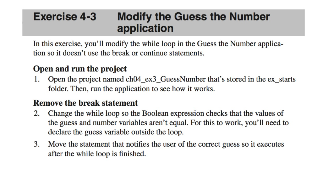 Solved Exercise 4-3 Modify the Guess the Number application | Chegg.com