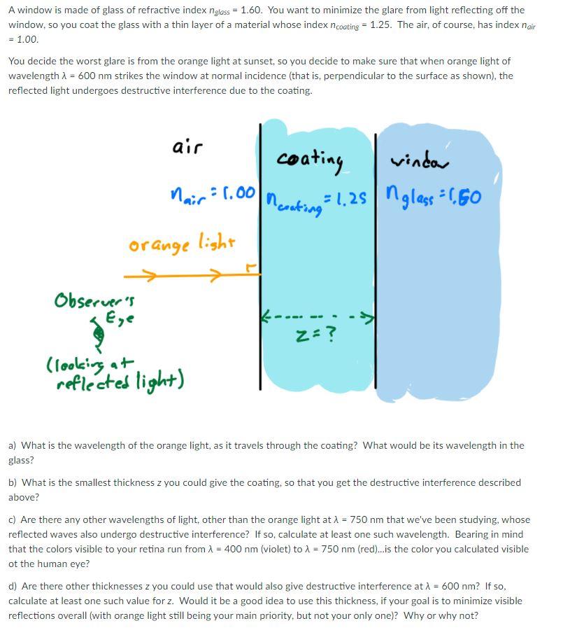 Solved A window is made of glass of refractive index nglass | Chegg.com