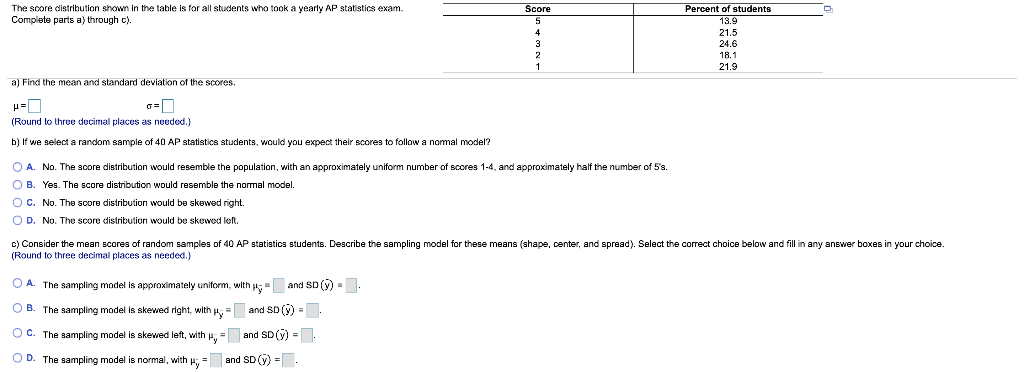 Solved The score distribution shown in the table is for all | Chegg.com