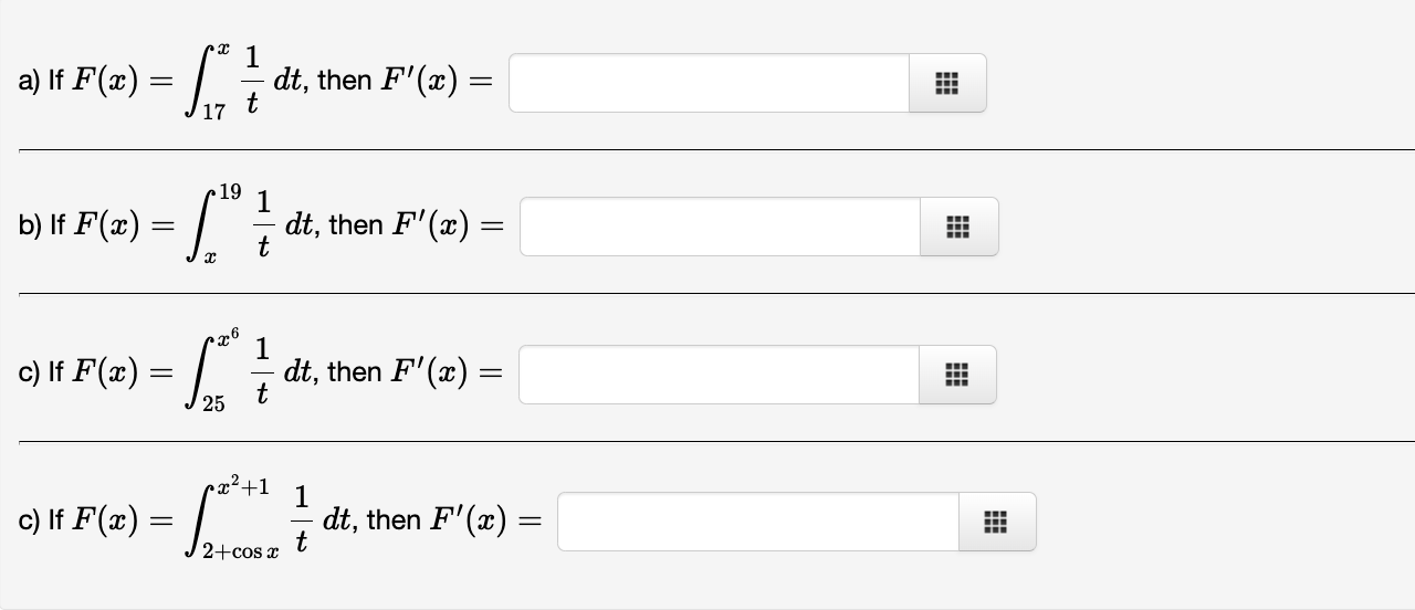 Solved . a) If F(x) = Set 1 = dt, then F'(x) 19 1 b) If F(x) | Chegg.com