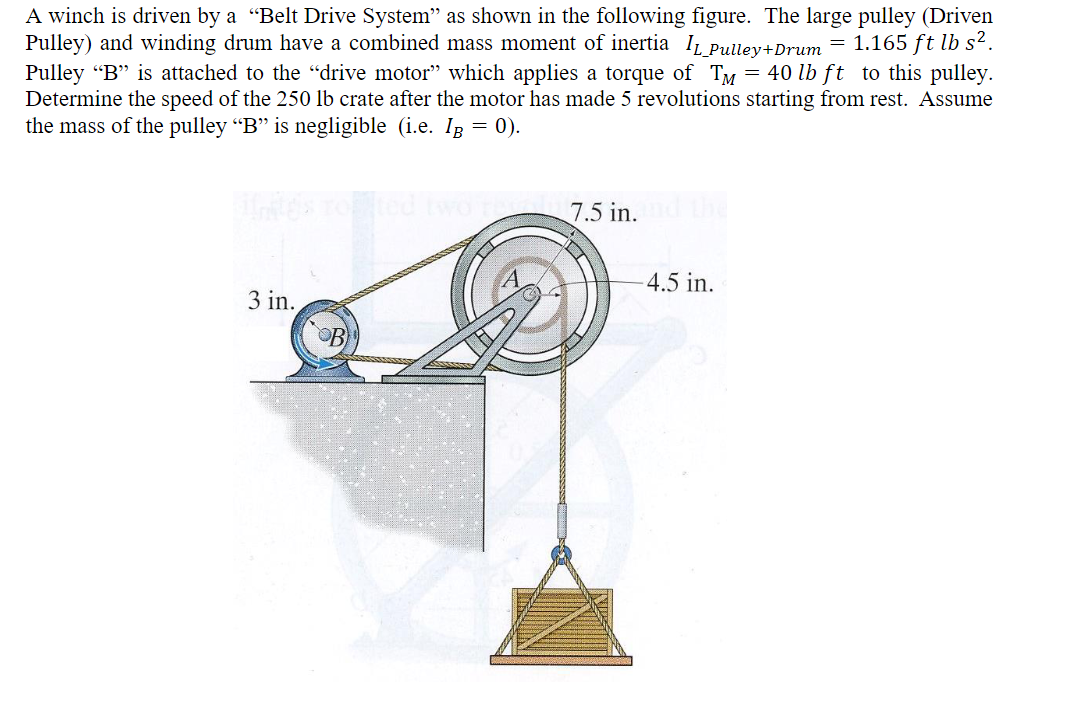 Solved A winch is driven by a "Belt Drive System" as shown | Chegg.com