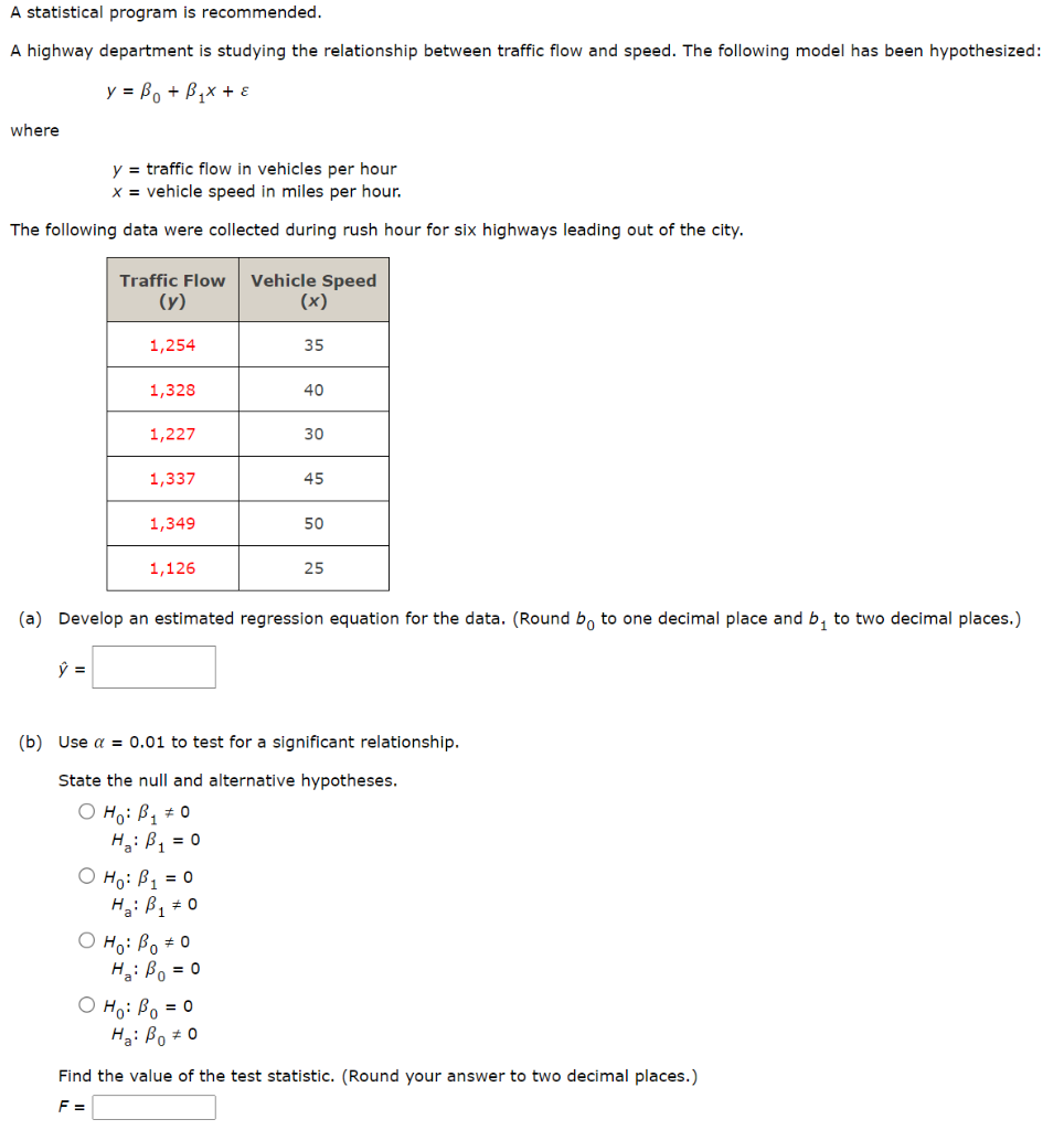 Solved A statistical program is recommended. A highway | Chegg.com