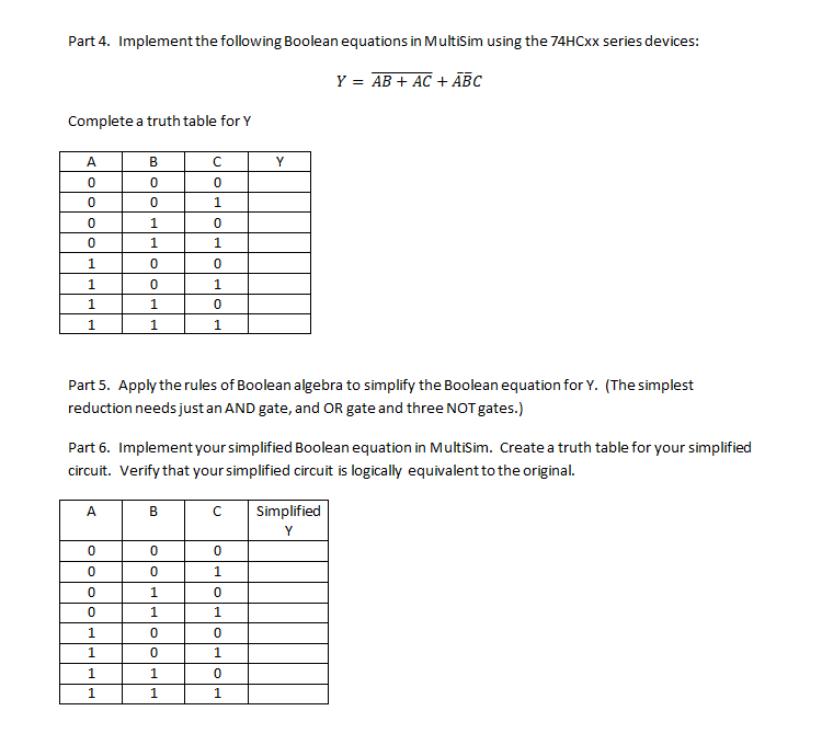 Solved Part 4. Implement the following Boolean equations in | Chegg.com