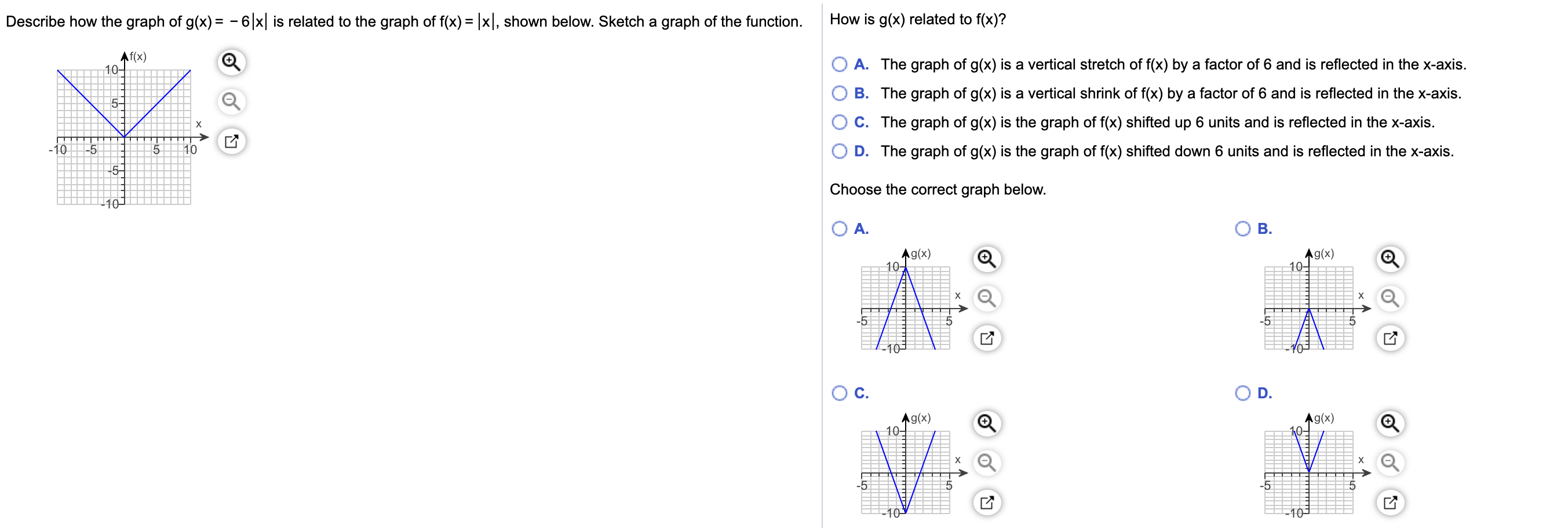 Solved Describe how the graph of g(x) = -6|x| is related to | Chegg.com