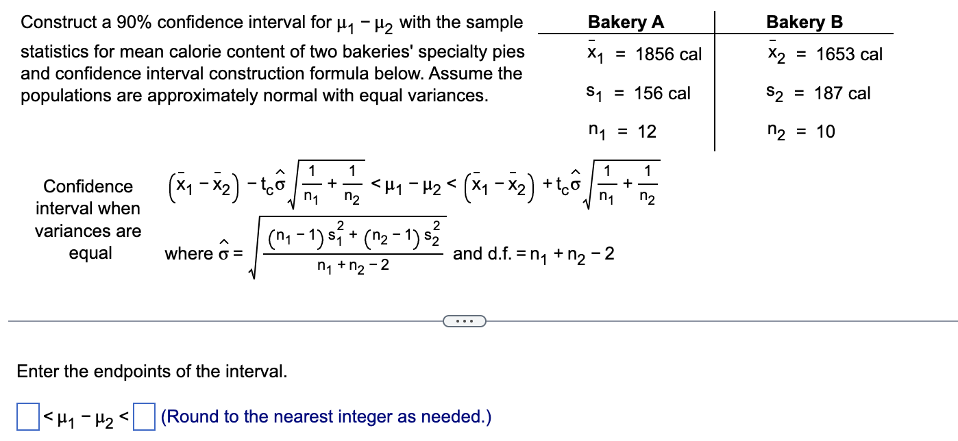 Solved Construct a 90% confidence interval for My - M2 with | Chegg.com