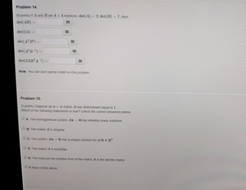 Solved Problem 14 (8 points) if A and B are 4 x 4 matrices, | Chegg.com
