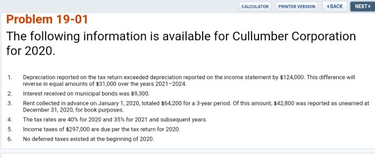 Solved CALCULATOR PRINTER VERSION BACK NEXT Problem 19-01 | Chegg.com