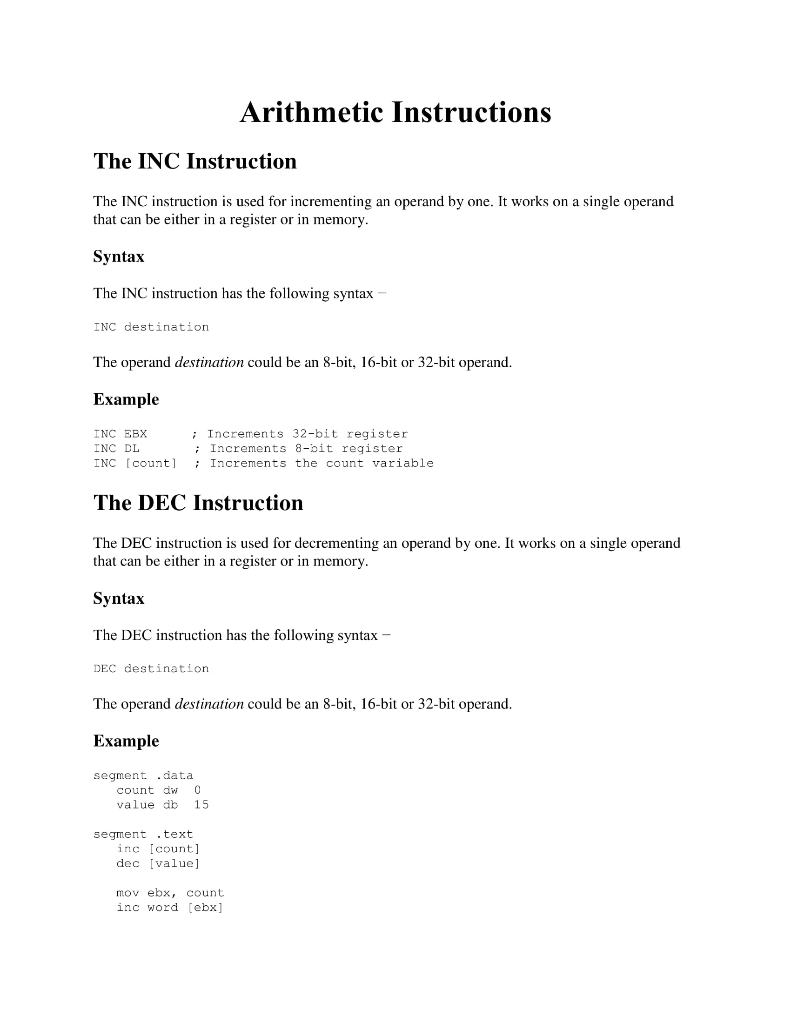 Verify the sample codes in "The INC, DEC ... | Chegg.com