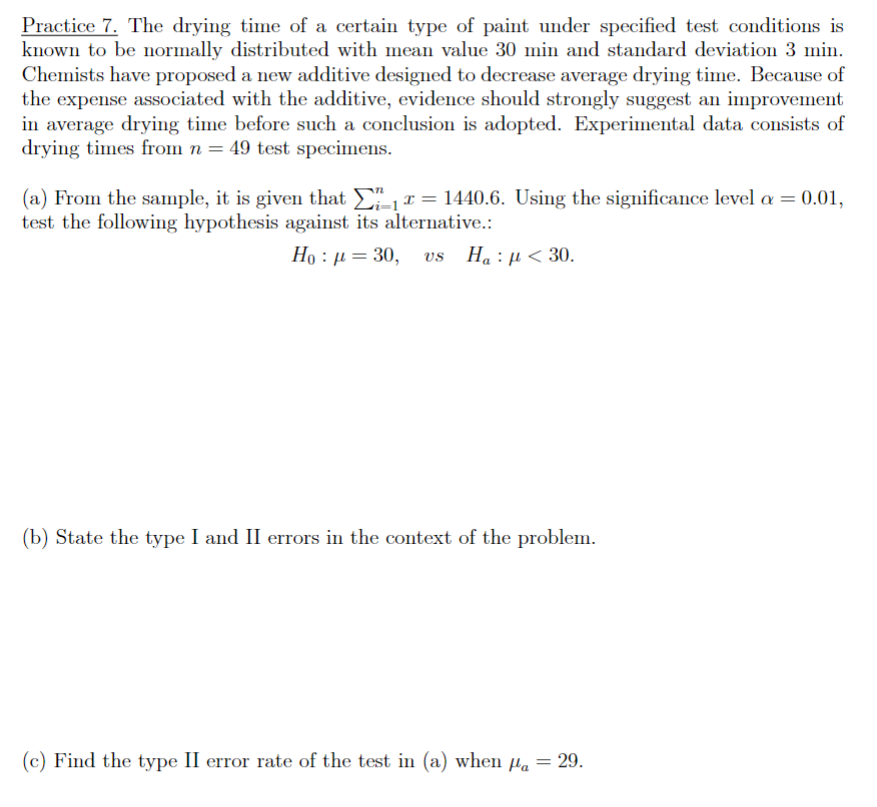 Solved Practice 7. The drying time of a certain type of | Chegg.com