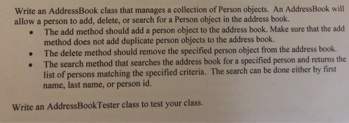 Solved Write an AddressBook class that manages a collection | Chegg.com