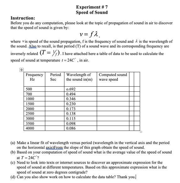 Solved Experiment # 7 Speed of Sound Instruction: Before you | Chegg.com