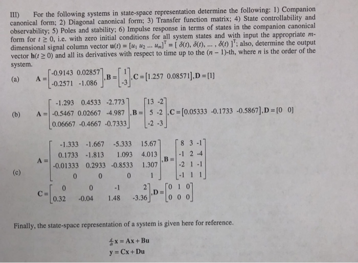 III) F canonical form; 2) Diagonal canonical form; 3) | Chegg.com