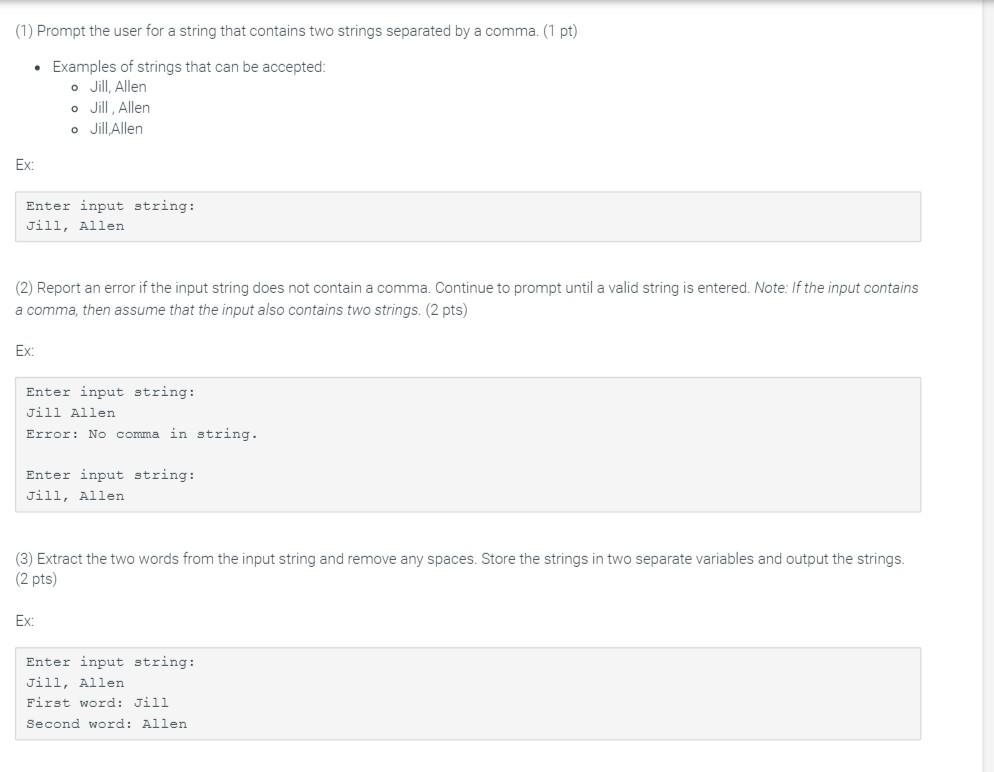 (1) Prompt the user for a string that contains two | Chegg.com