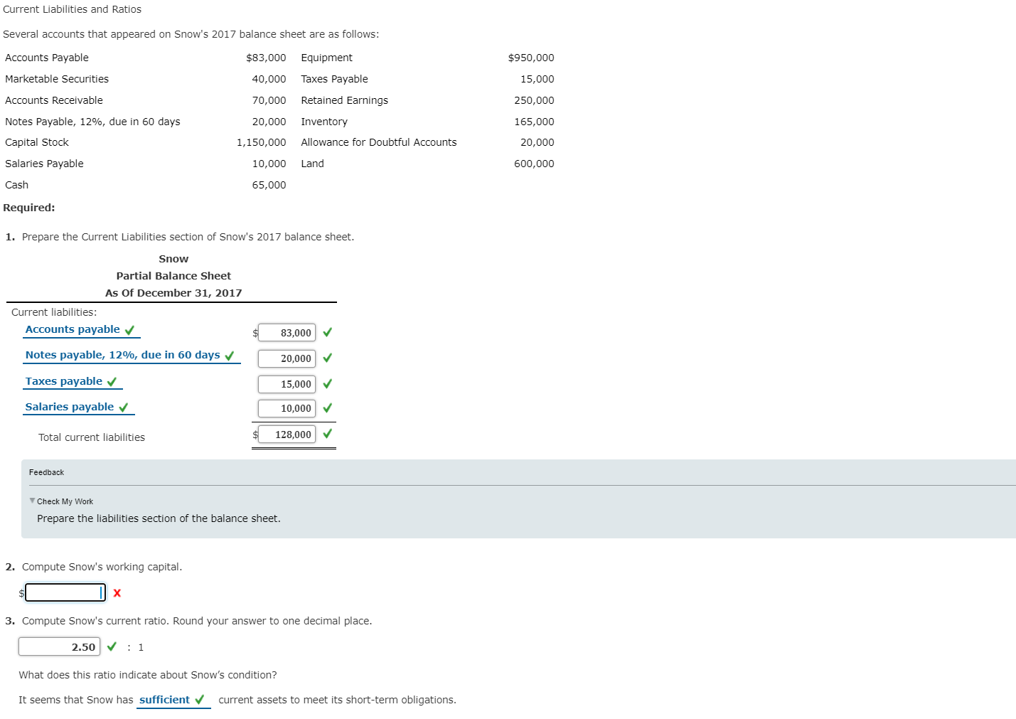 Solved Current Liabilities and Ratios Several accounts that | Chegg.com