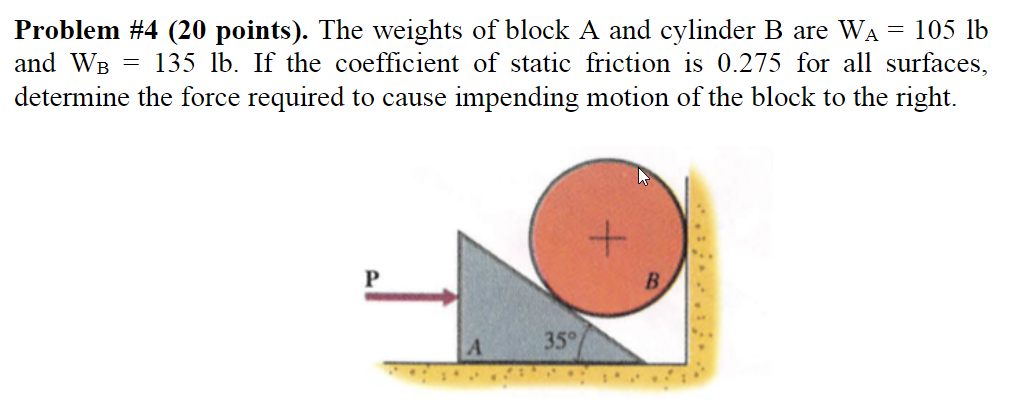 Solved Problem #4 (20 points). The weights of block A and | Chegg.com