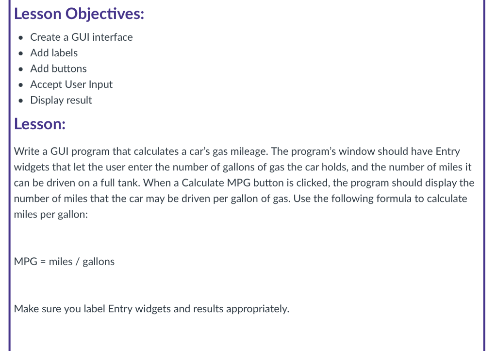 Solved Lesson Objectives: • Create a GUI interface • Add | Chegg.com