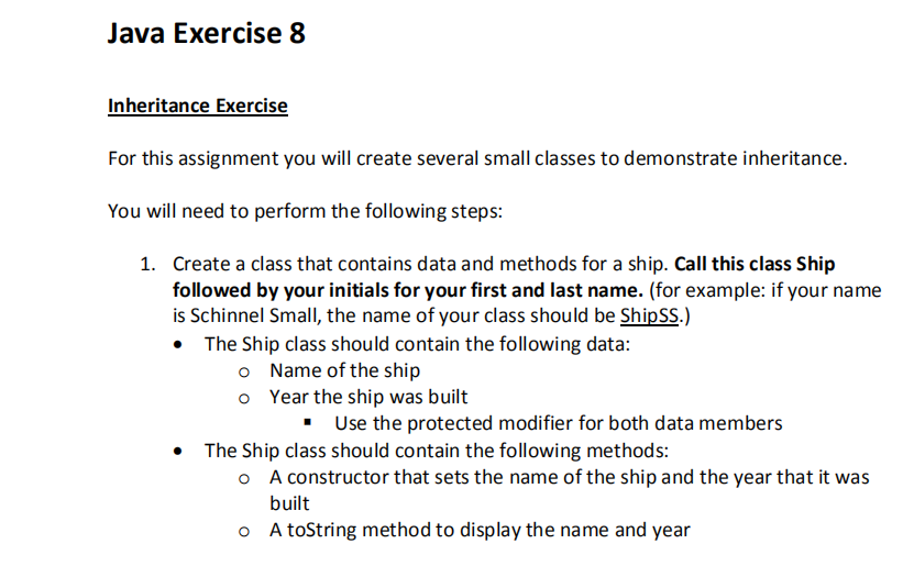 Solved Java Exercise 8 Inheritance Exercise Assignment Create Several Small Classes 6013