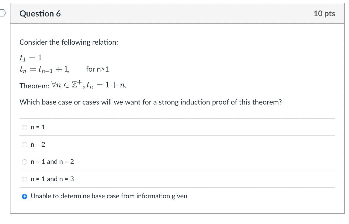 Solved Consider the following relation: t1=1 tn=tn−1+1, | Chegg.com