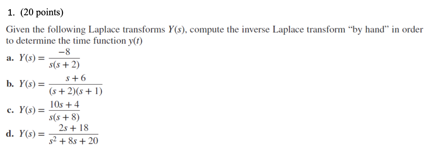 Solved 1. (20 points) Given the following Laplace transforms | Chegg.com