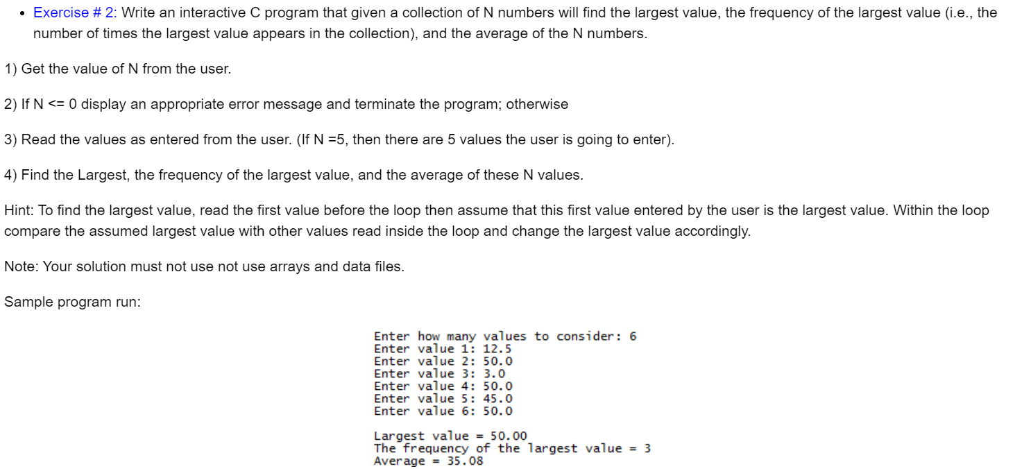 Solved • Exercise # 2: Write an interactive C program that | Chegg.com