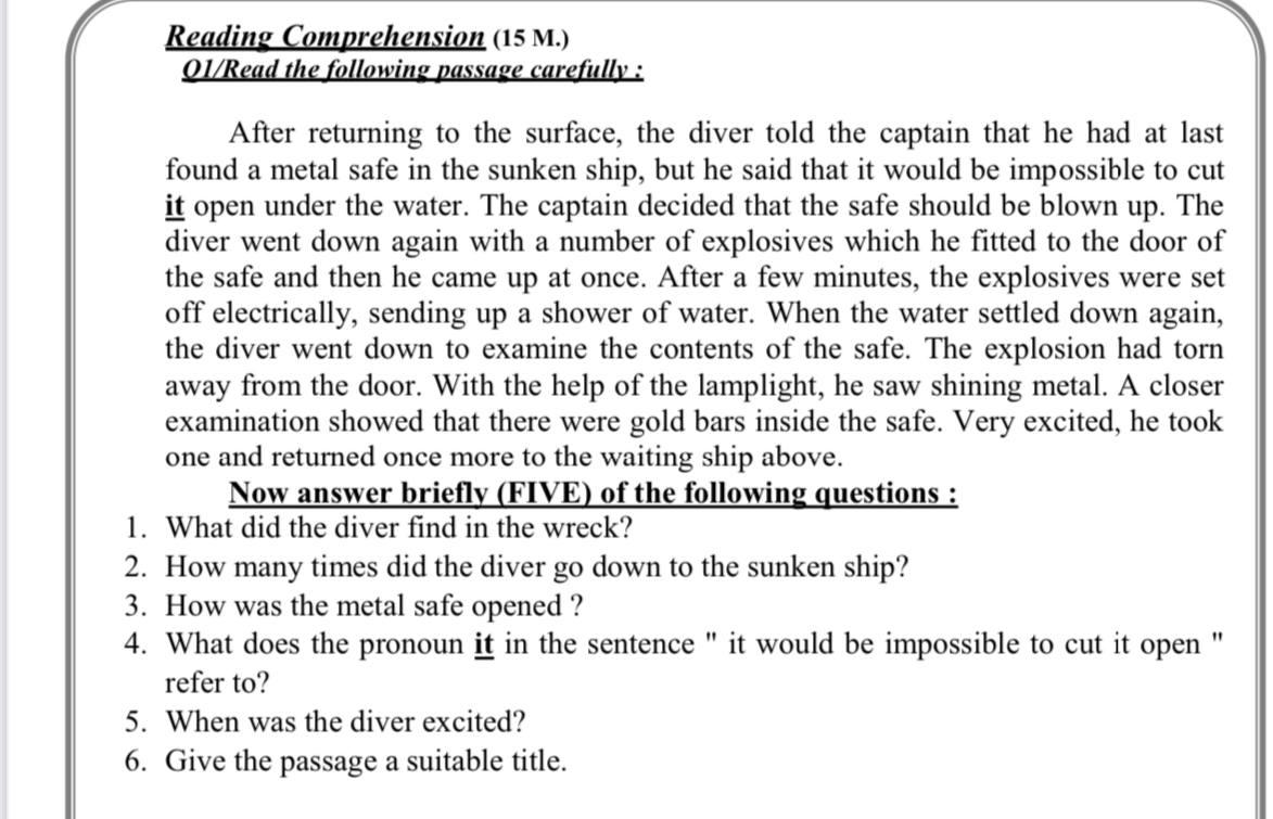 Solved Reading Comprehension (15 M.) 01/Read the following | Chegg.com
