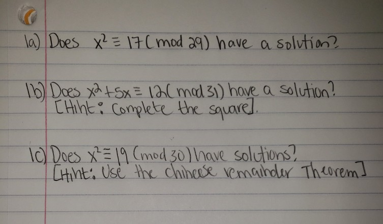 Solved la) Does x² = 17(mod 29) have a solution? 16) Does x2 | Chegg.com