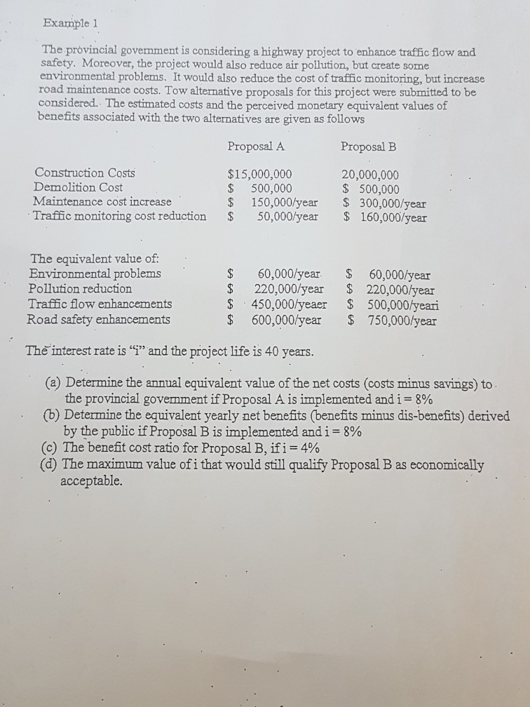 Solved Example 1 The provincial government is considering a | Chegg.com