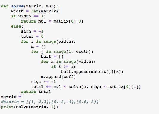 Solved def solve (matrix, mul): width len (matrix) if width | Chegg.com