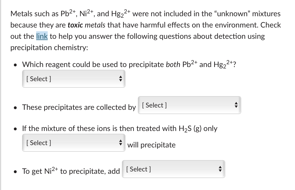 Solved 2+ Metals such as Pb2+, Ni2+, and Hg22+ were not | Chegg.com