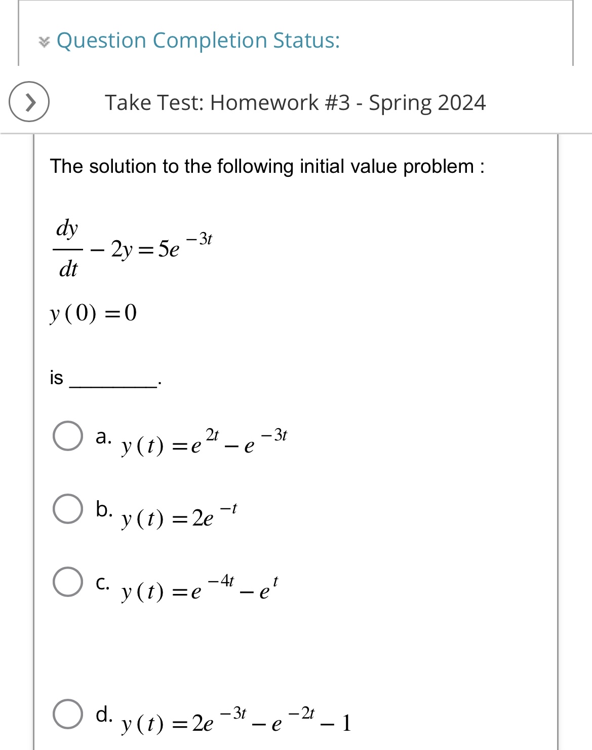 Solved The solution to the following initial value problem | Chegg.com