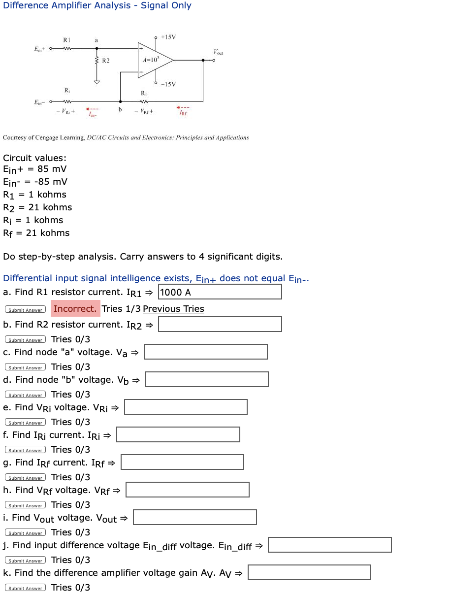 Solved Difference Amplifier Analysis - Signal Only R1 O +15V | Chegg.com